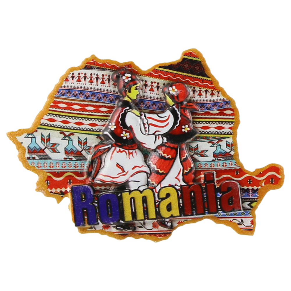 Magnet frigider din rasina "Romania" 9x6 CM, Cuplu in port traditional ...