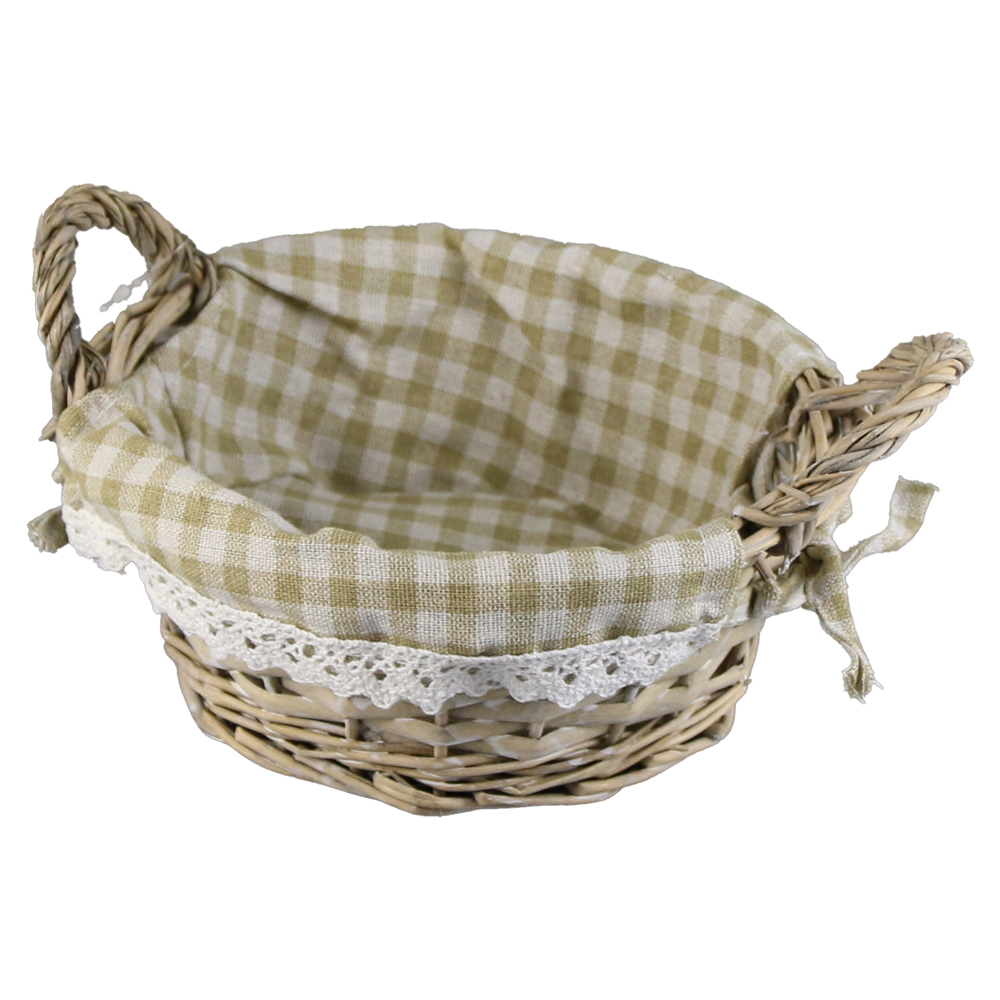 Cos rotund cu manere si husa 20x8 CM, carouri bej - Hontfar